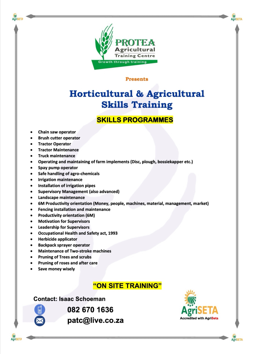 Business Listing for Protea Agricultural Training Centre - Tender Bulletins